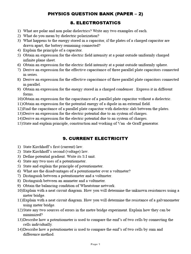 Physics Question Bank Paper - 2 | PDF | Electromagnetic Induction ...