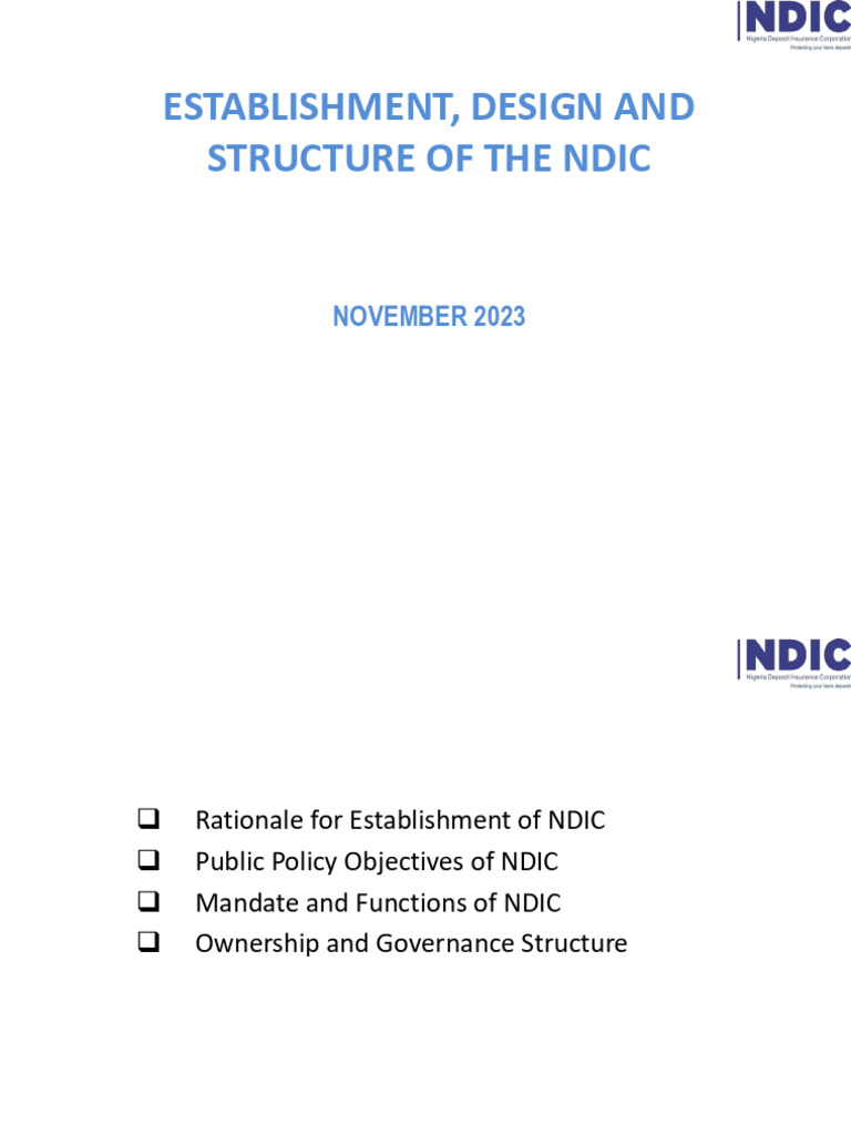 Establishment, Design and Structure of The NDIC 2023 | PDF | Deposit ...