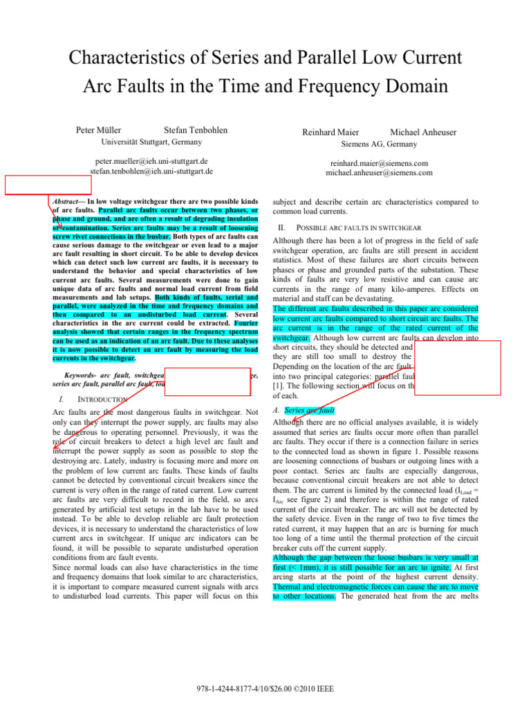 2010 Ref 9 Characteristics of Series and Parallel Low Current Arc Fault ...