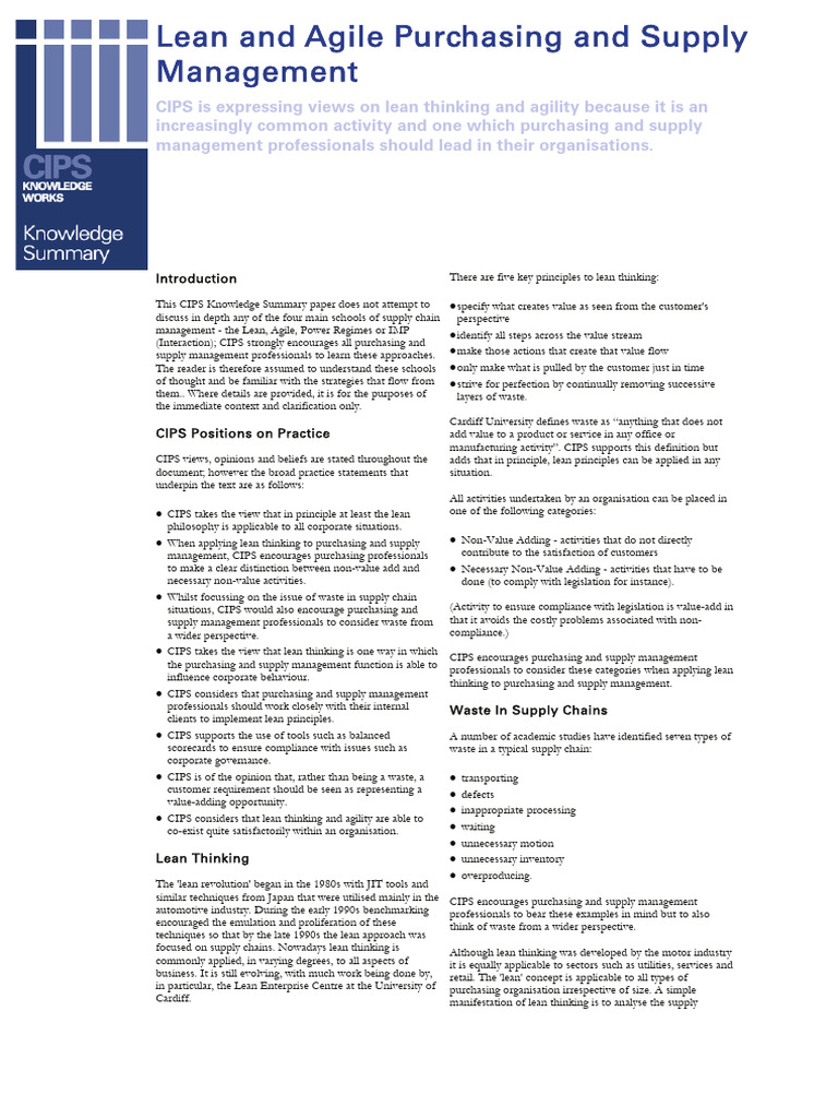Lean and Agile | PDF | Procurement | Supply Chain