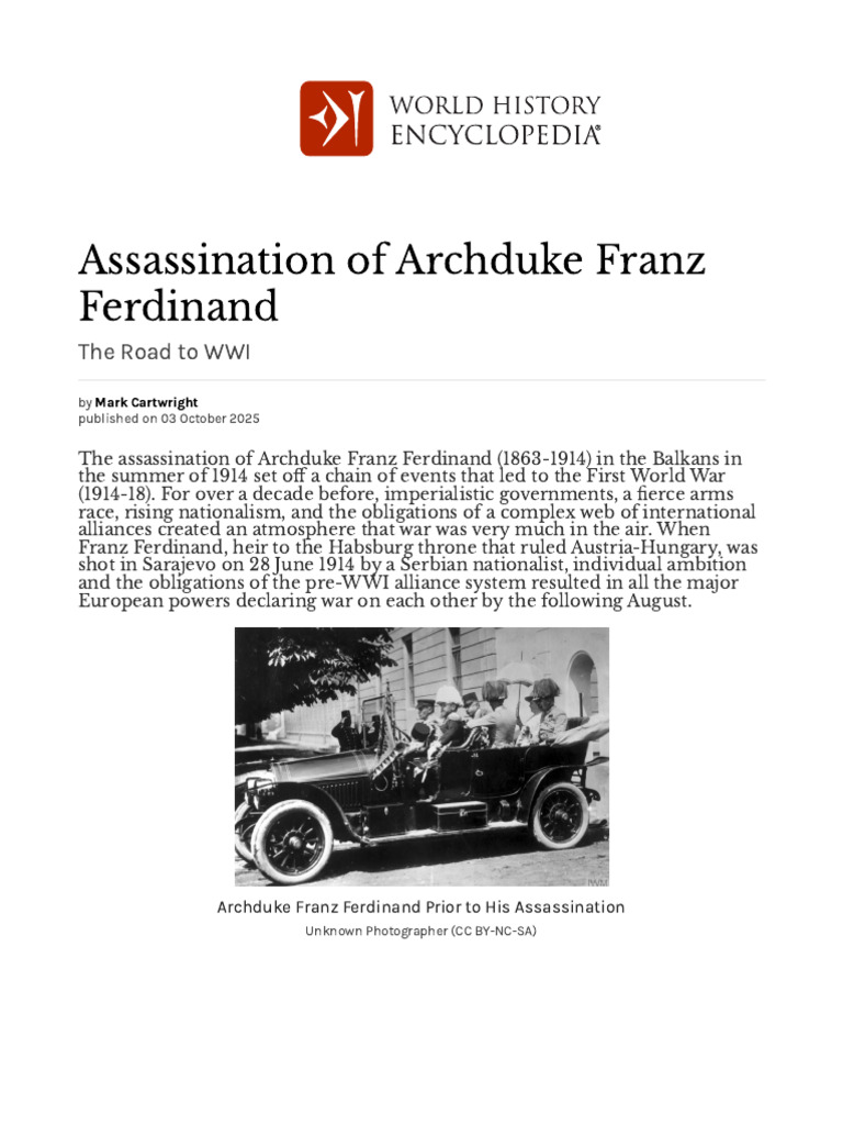 Assassination of Archduke Franz Ferdinand - The Road To WWI - World ...