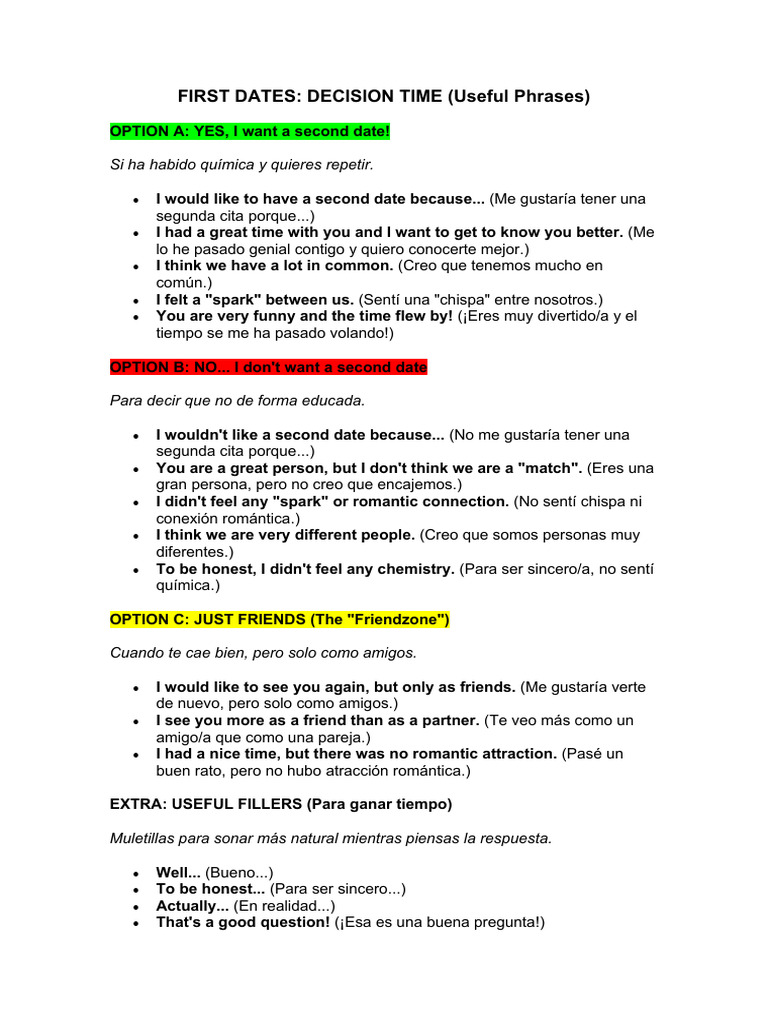 FIRST DATES (Useful Expressions) | PDF