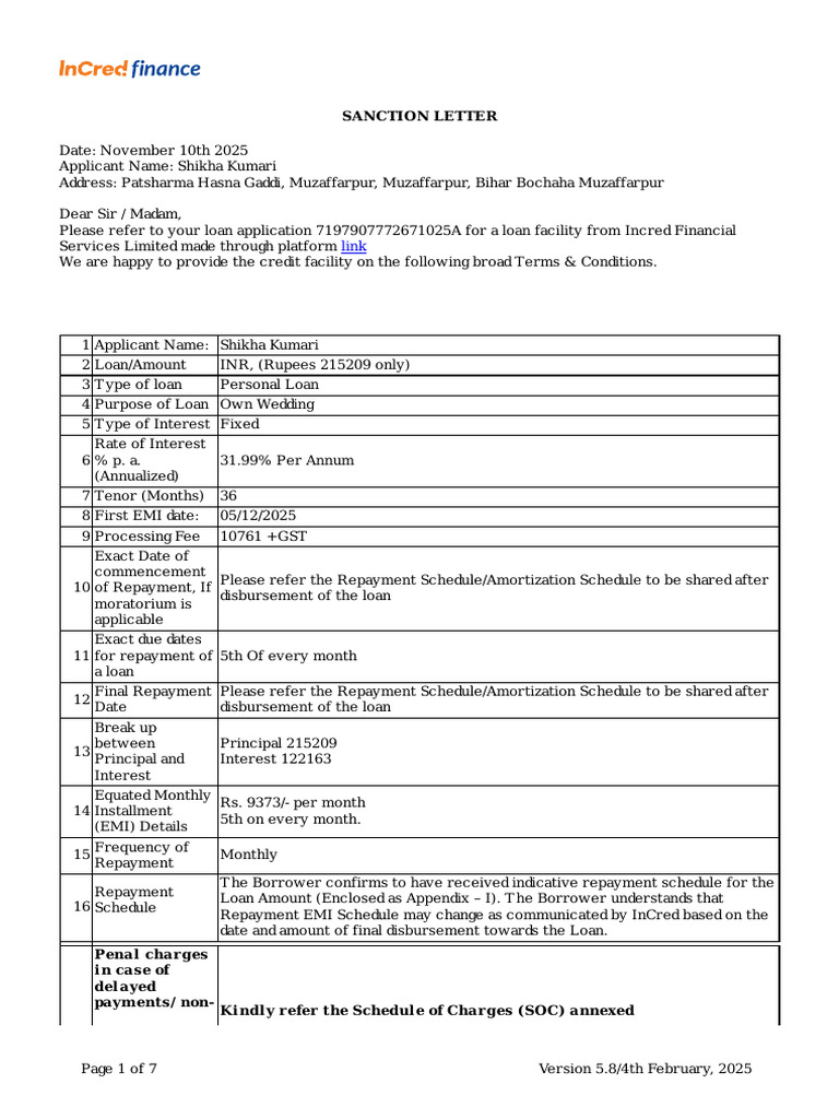 Sanction Letter 123555 | PDF | Taxes | Interest