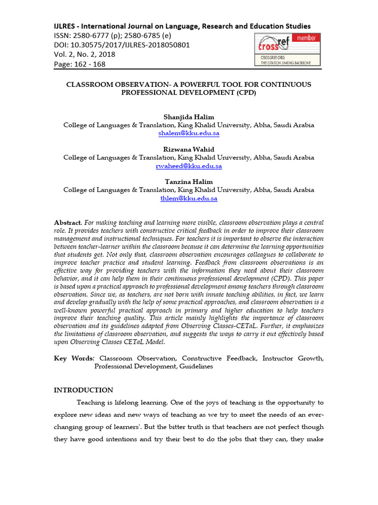 Classroom Observation - A Powerful Tool For Continuous Professional ...