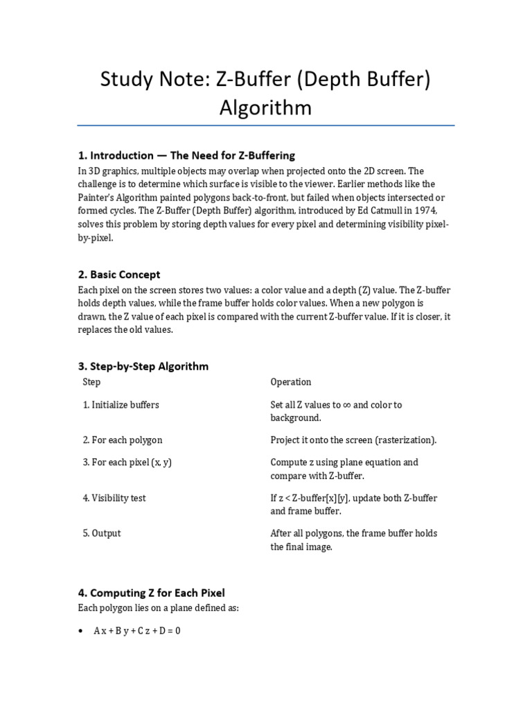 Z Buffer Algorithm Study Note | PDF | Image Processing | Computer Vision