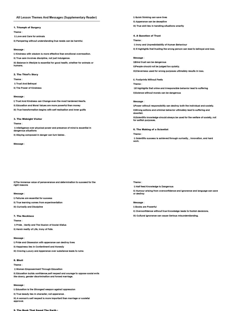 All Lesson Themes and Messages (Supplementary Reader ) | PDF | Morality ...