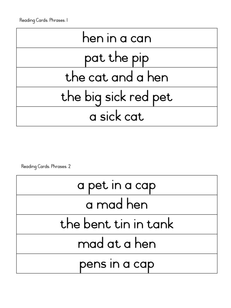 Phrases Reading Cards | PDF