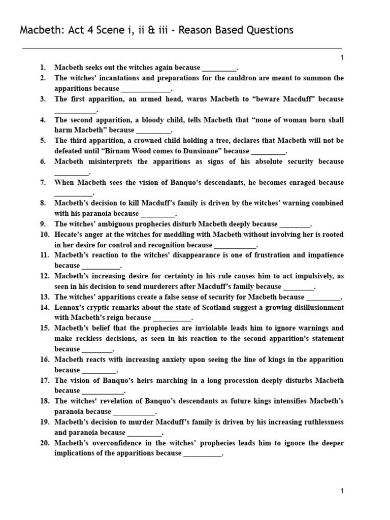 Macbeth Act 4 Scenes 1, 2&3 - Rbq-2 | PDF | Macbeth