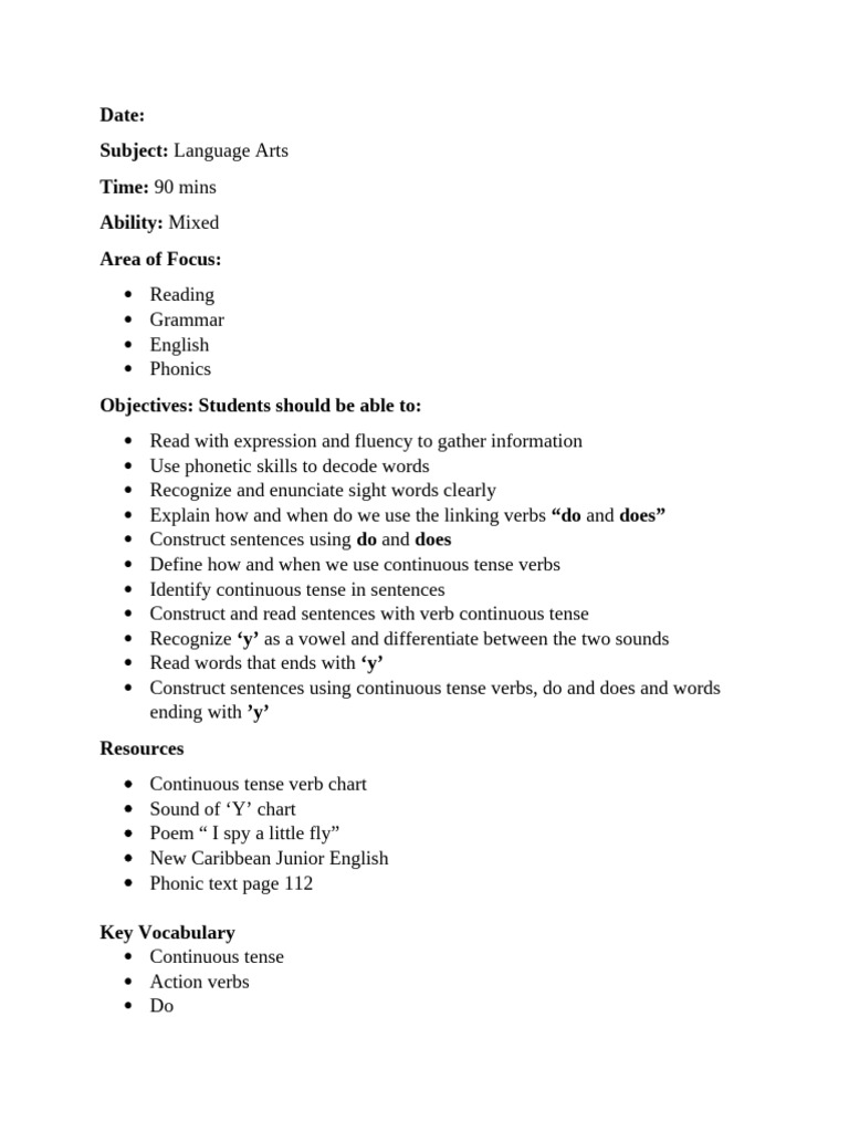 Language Art Lesson Plan 3. 02.2020 (Autosaved) | PDF | English ...