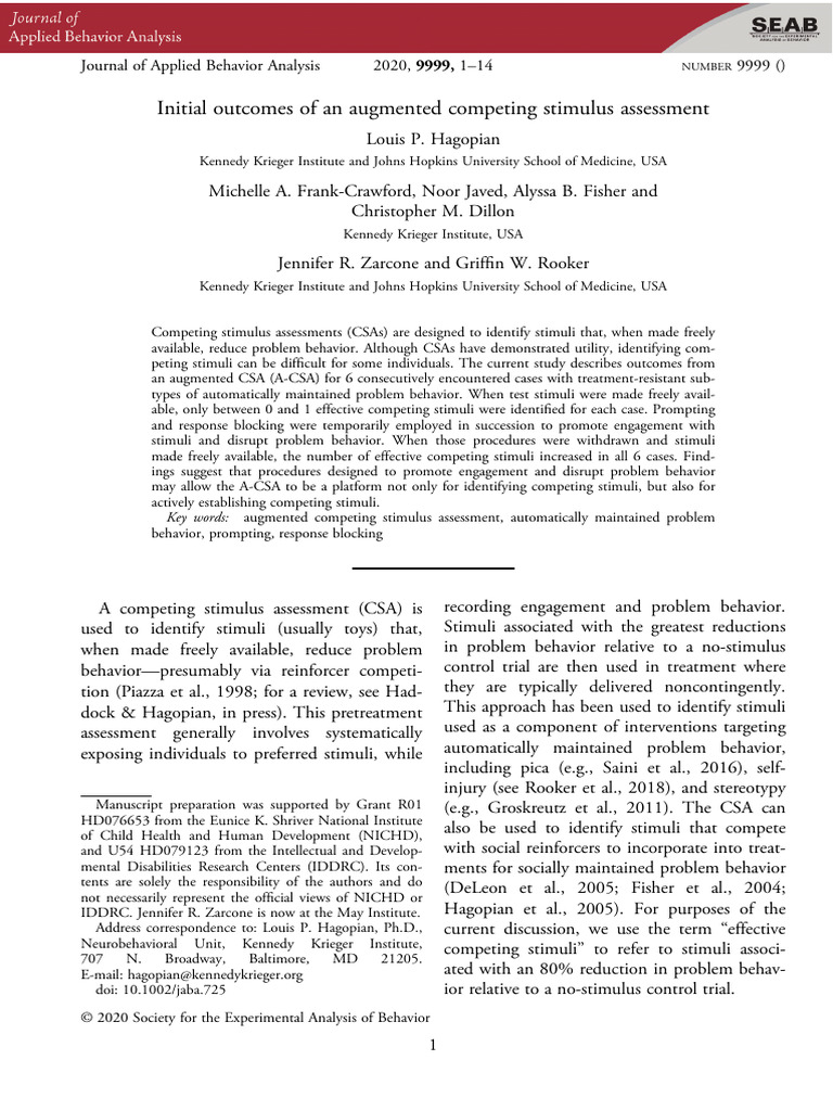 Competing Stimulus Assessment 2020 | PDF | Reinforcement | Psychology