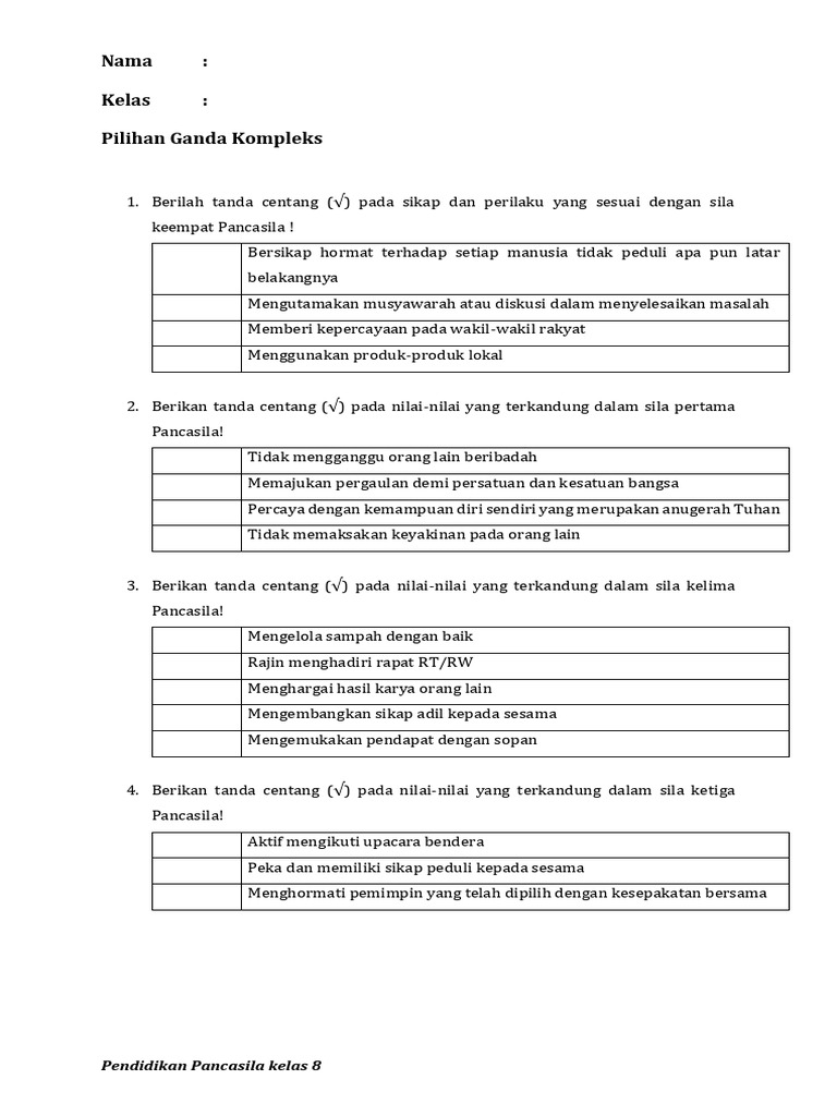 Tugas PPKN Kelas 8 Pihan Ganda Kompleks Remedial | PDF