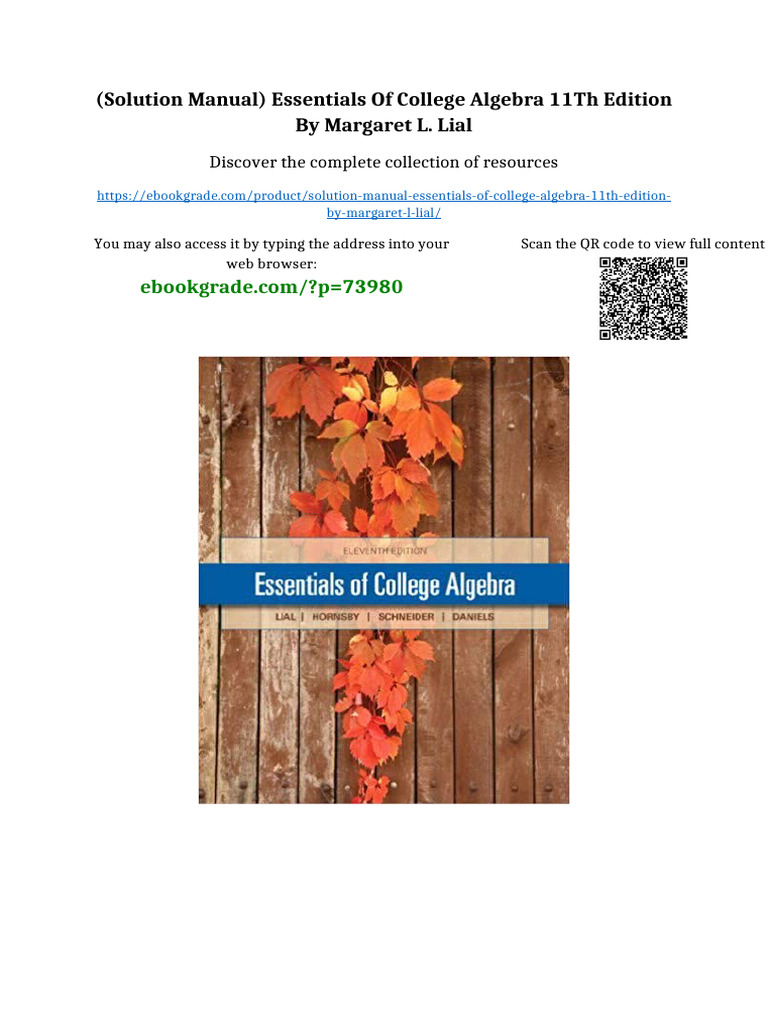 (Solution Manual) Essentials of College Algebra 11th Edition by ...