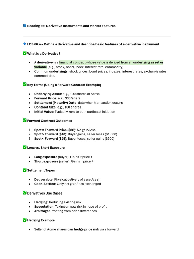 Reading 66 Derivative | PDF | Derivative (Finance) | Futures Contract