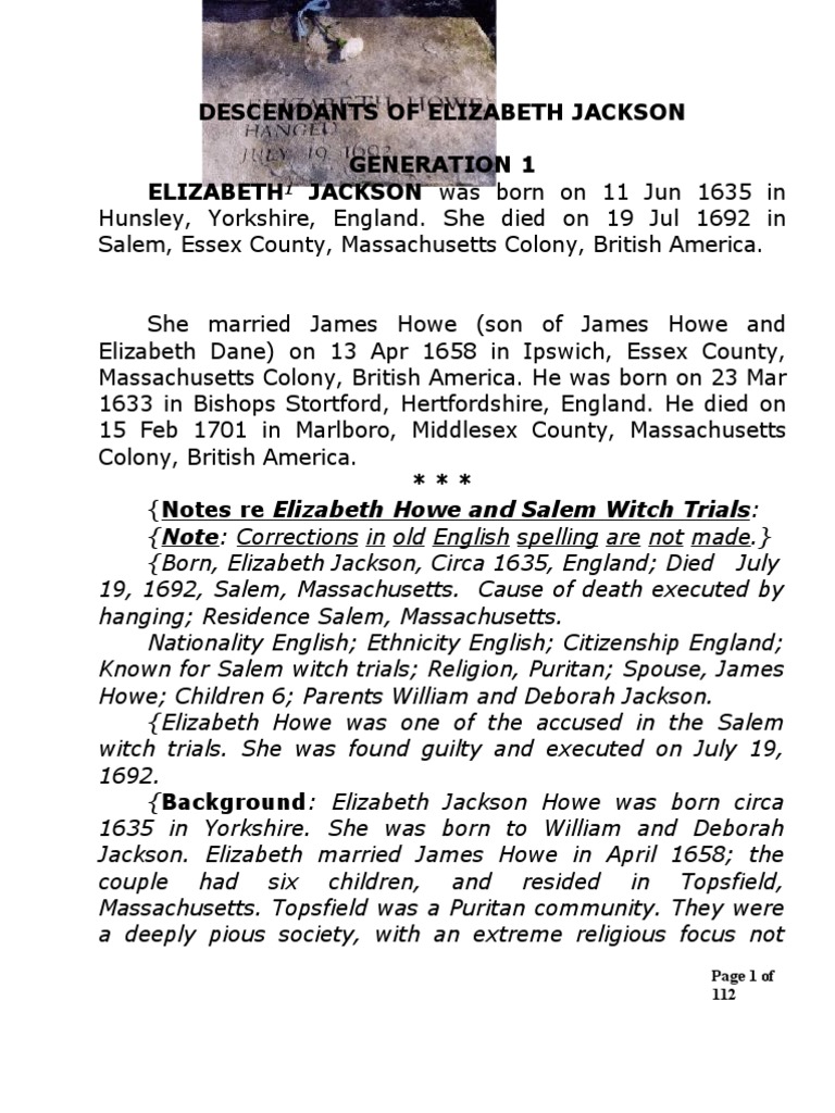 Descendants of Elizabeth Jackson | PDF | Early Modern Witch Hunts ...