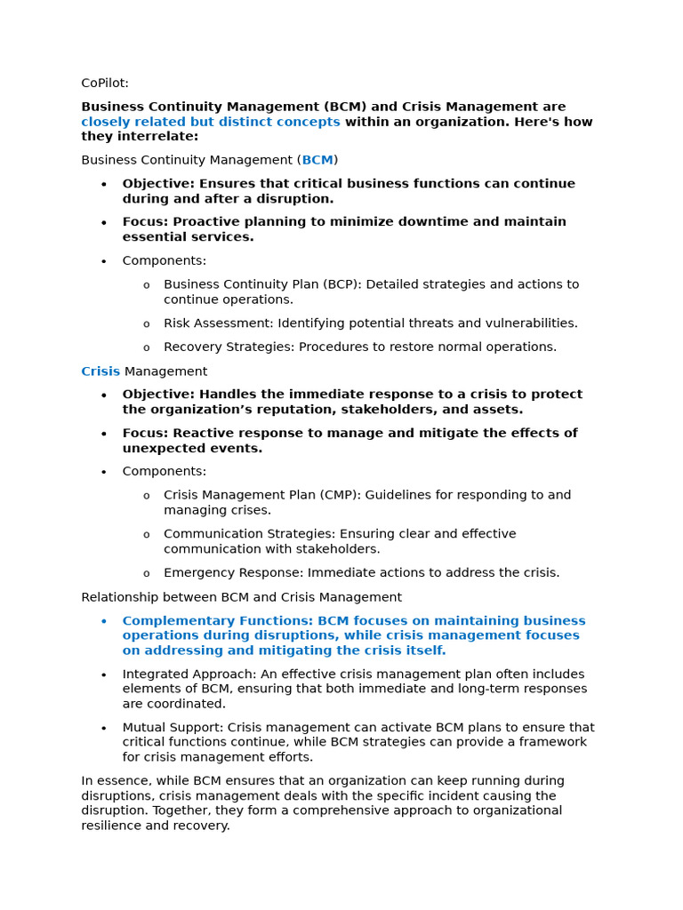 BCM and Risk CoPilot | PDF | Crisis Management | Safety