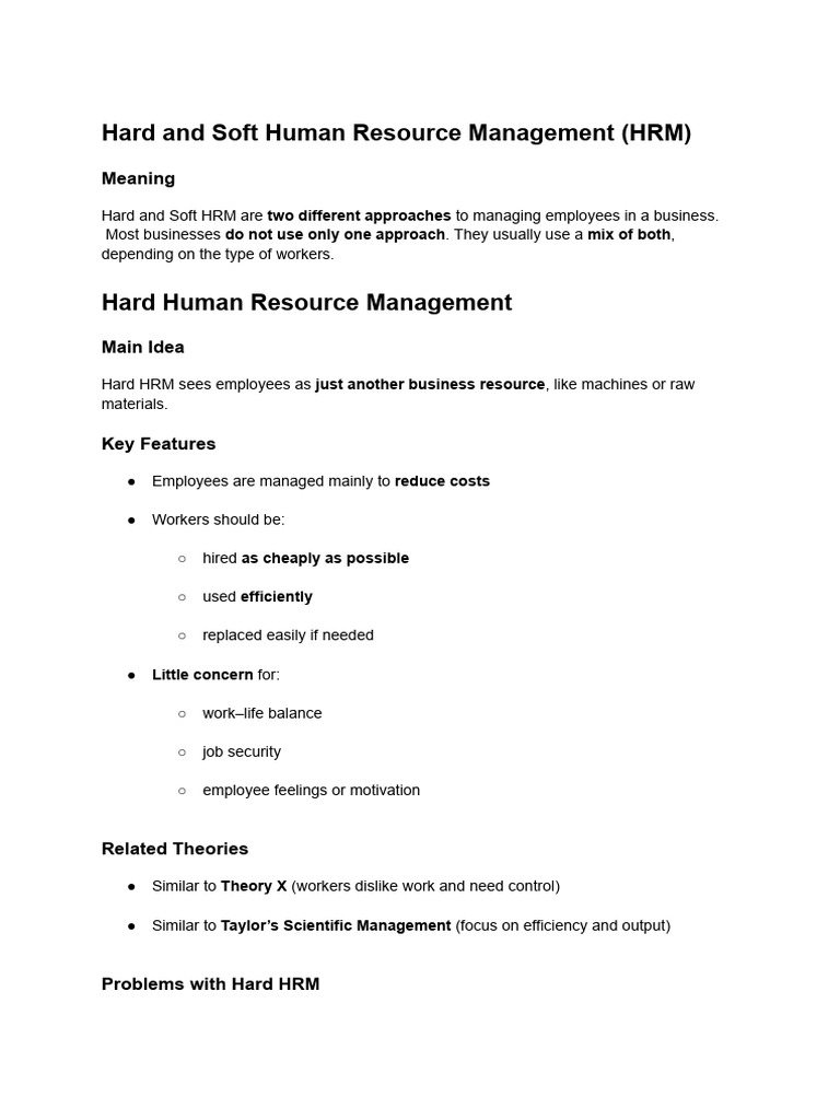 Hard and Soft Human Resource Management (HRM) | PDF | Employment ...