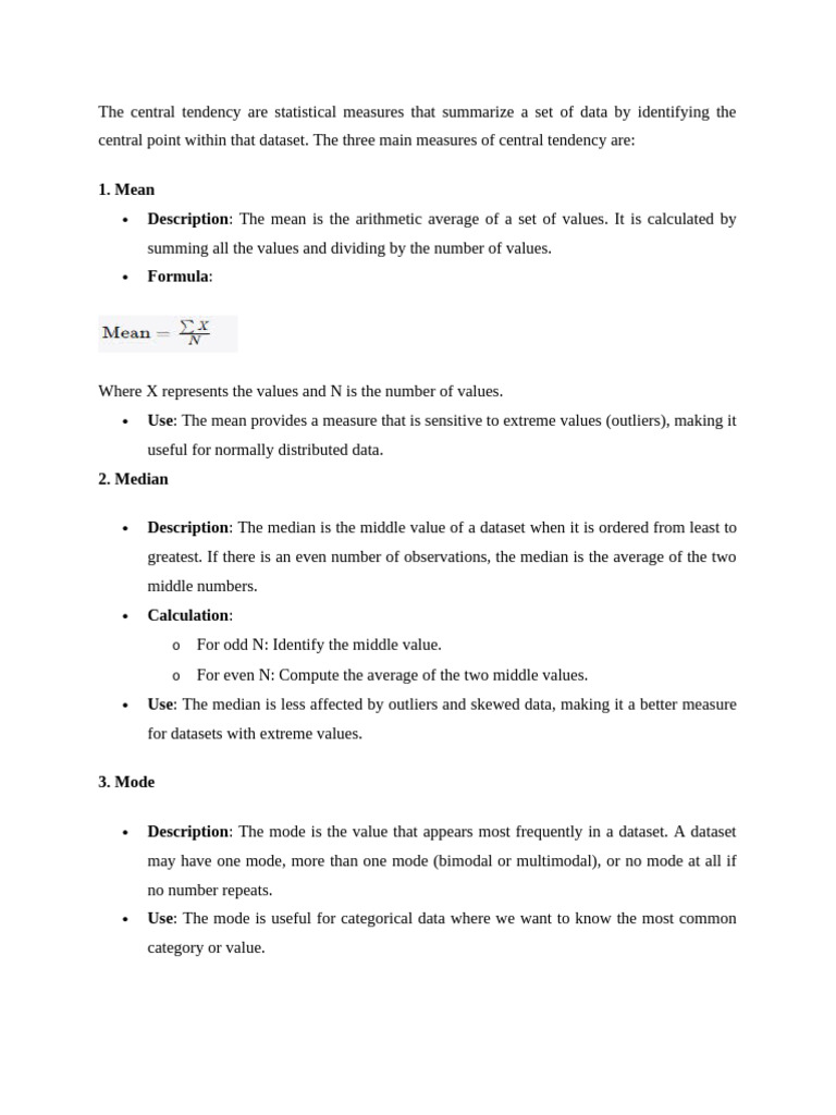 Measure of Central Tendency | PDF | Mean | Mode (Statistics)
