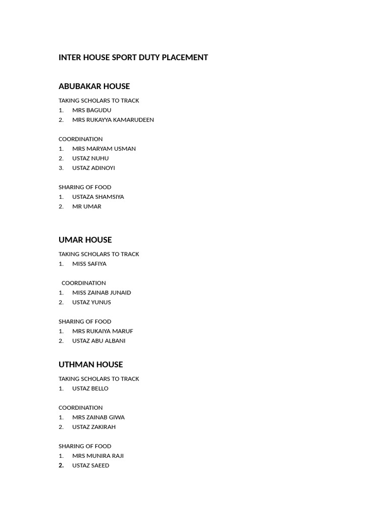 INTER House Duty Placement 2026 | PDF