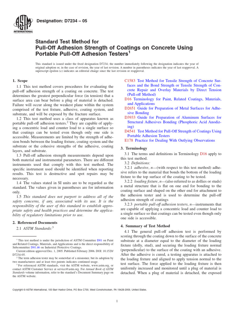 ASTM D7234 Standard Test Method For Pull-Off Adhesion Strength of ...
