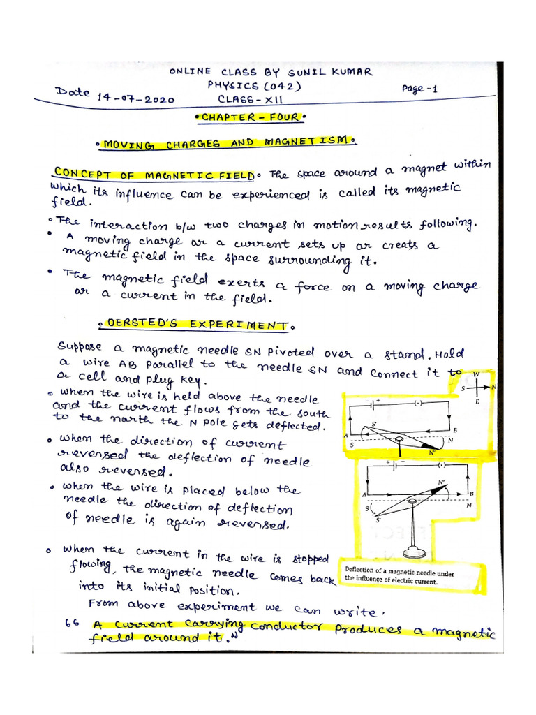 Physics Class XII (Moving Charges & Magnetism) | PDF