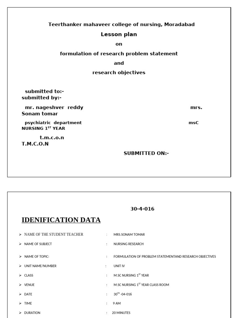 Lesson Plan On Research Problem | PDF | Knowledge | Expert