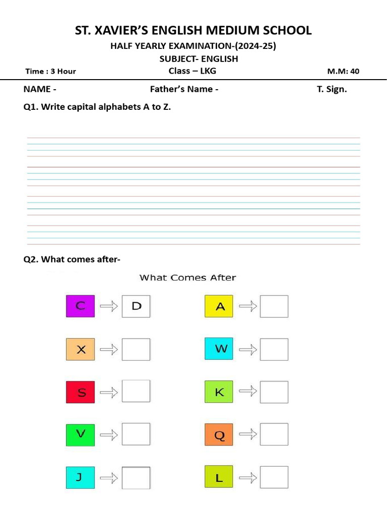 Class LKG Hy English Paper | PDF