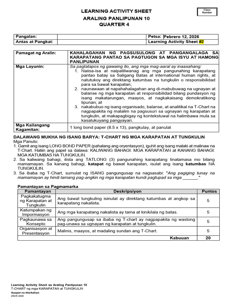 Q4 LRP 2 AP10 T Chart NG Mga Karapatan at Tungkulin 2025 2026 | PDF
