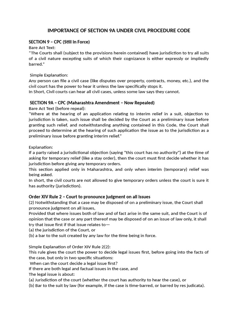 Importance of Section 9A Under Civil Procedure Code | PDF | Lawsuit ...