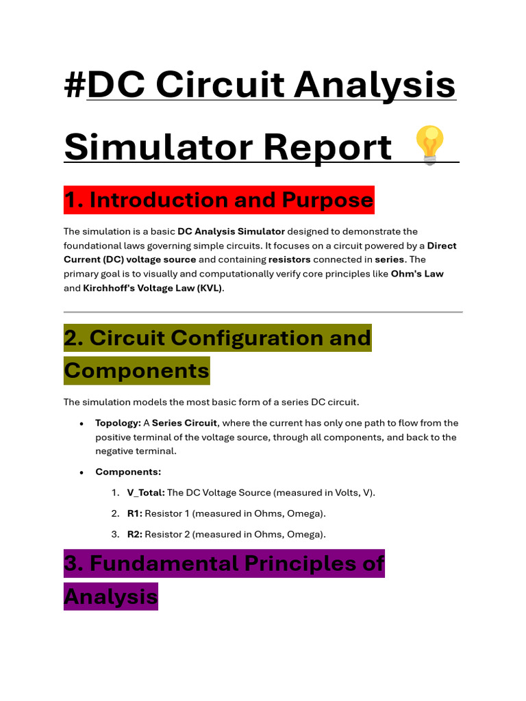 DC Circuit Analysis Simulator Report | PDF | Series And Parallel ...