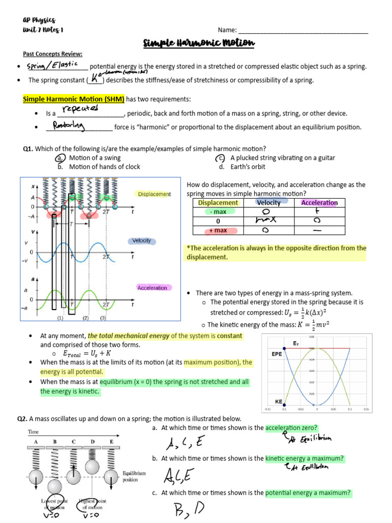 14 Gunn Lee - Simple Harmonic Motion Notes 2025 | PDF | Oscillation ...