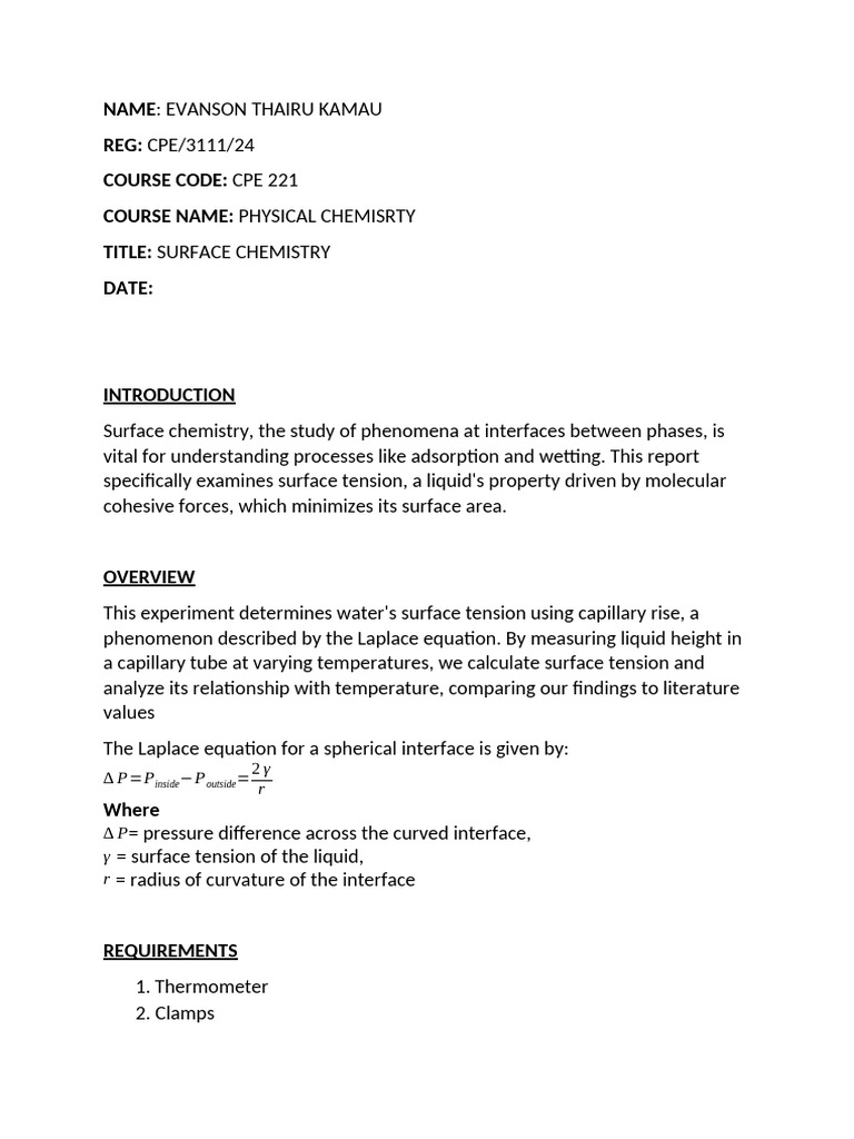 Report One | PDF | Surface Tension | Temperature