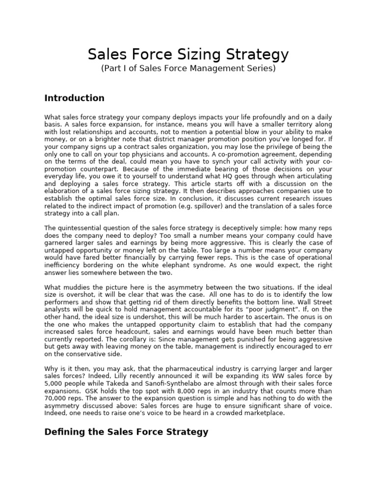 Case Study - Sales Force Sizing Strategy | PDF | Medical Prescription ...