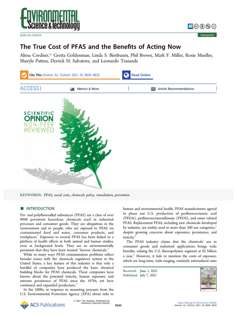 The True Cost of Pfas and the Benefits of Acting Now | PDF | Sewage ...