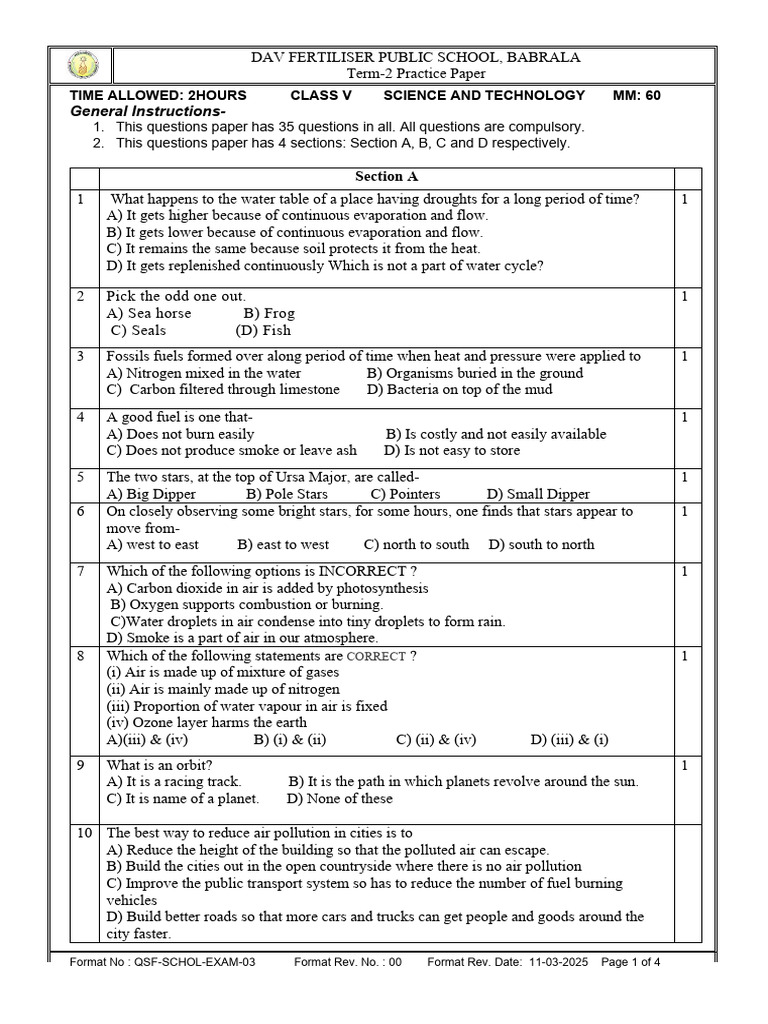 Term-2 v Science Practice Paper | PDF | Atmosphere Of Earth | Air Pollution