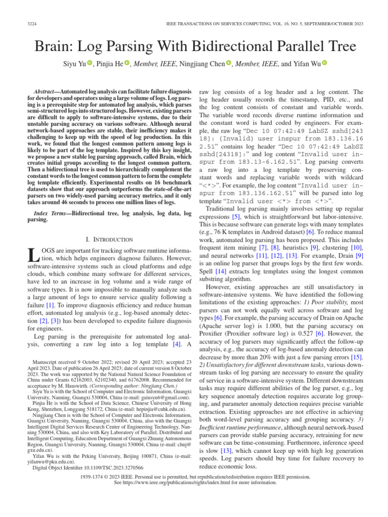Brain Log Parsing With Bidirectional Parallel Tree | PDF | Parsing ...