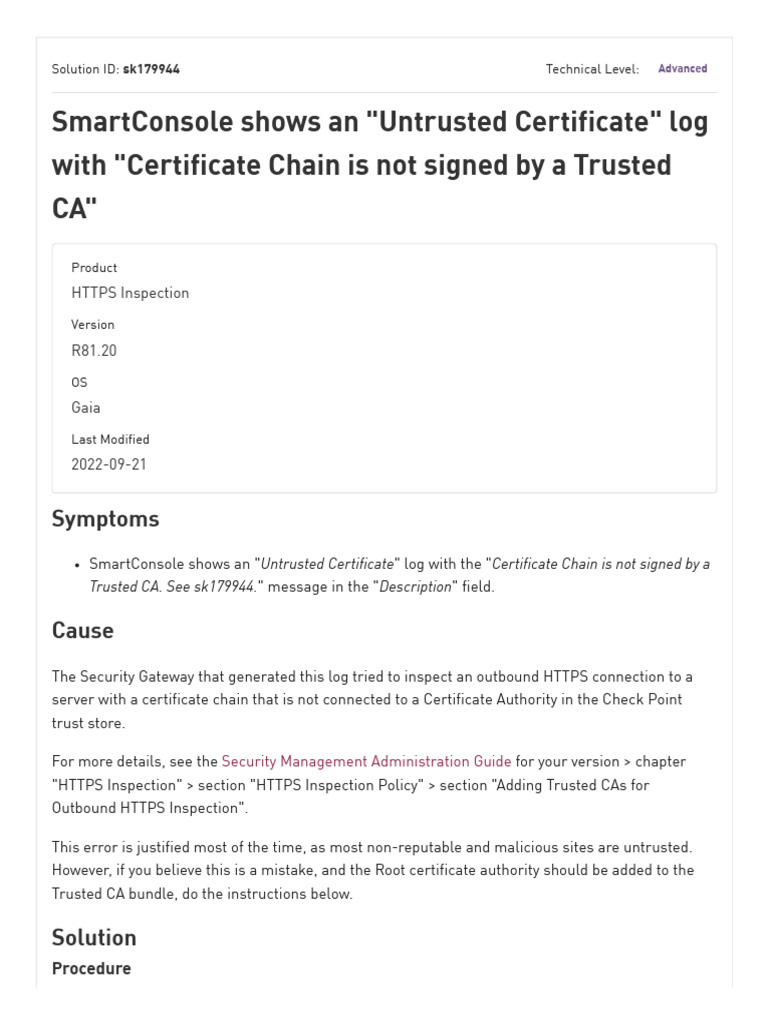 Sk179944 - SmartConsole Shows An - Untrusted Certificate - Log With ...