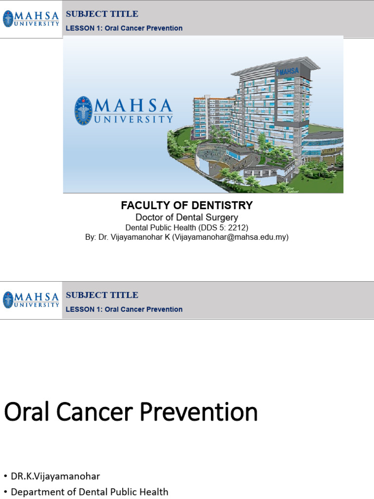 L16 Oral Cancer Prevention | PDF | Head And Neck Cancer | Cancer