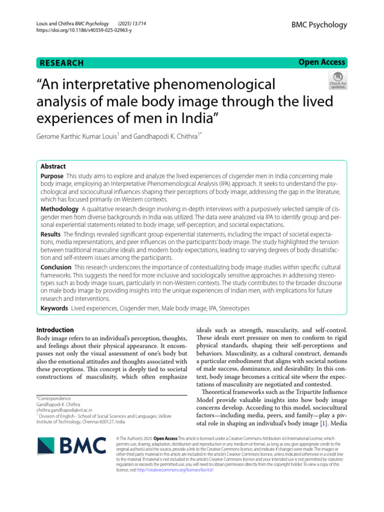 An Interpretative Phenomenological Analysis of Male Body Image Through ...