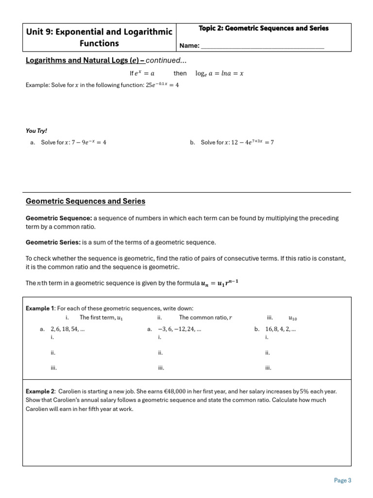 IB Math SL Unit 9 Notes Topic 2 | PDF | Logarithm | Functions And Mappings