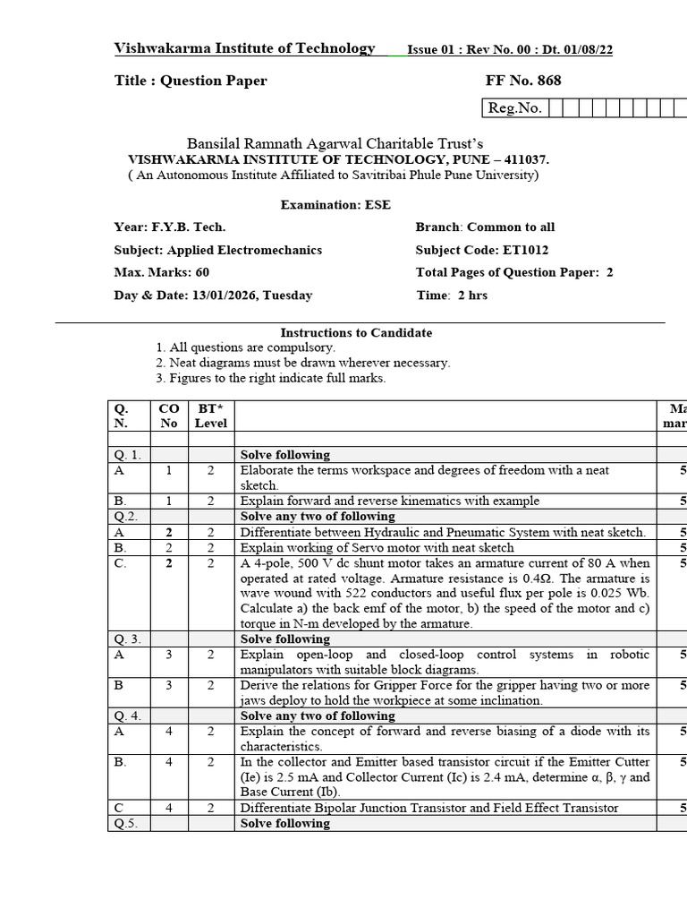 2025 FY_ESE_QP_Template- DeSH Applied Electromechanics (1) | PDF ...
