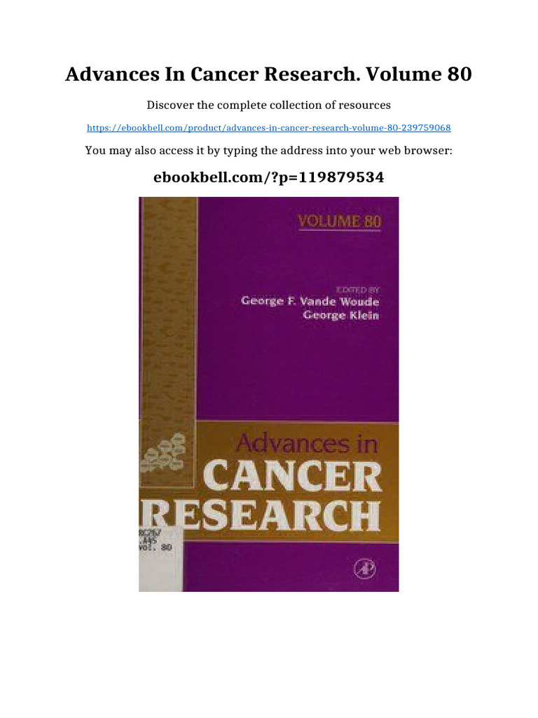 Advances in cancer research. Volume 80 available full chapters | PDF ...