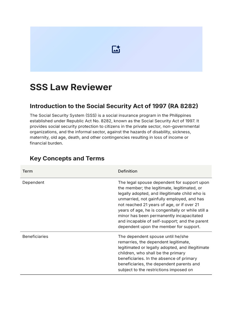 SSS Law Reviewer | PDF | Social Security (United States) | Employment