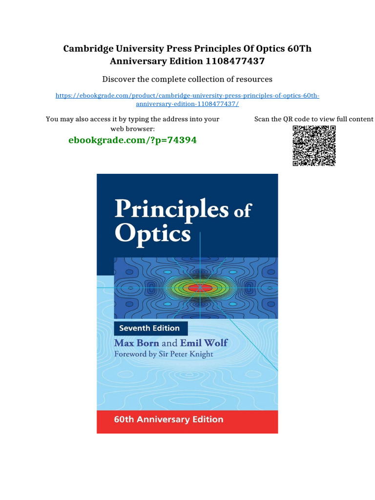 Cambridge University Press Principles of Optics 60th Anniversary ...