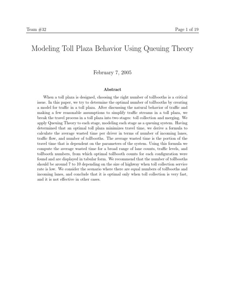 Modeling Toll Plaza Behavior Using Queuing Theory | PDF | Toll Road ...