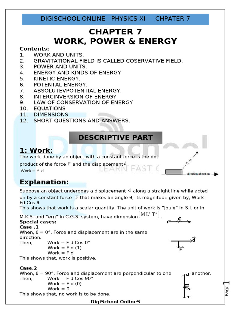 Chapter 7 Work Power and Energy | PDF | Potential Energy | Force