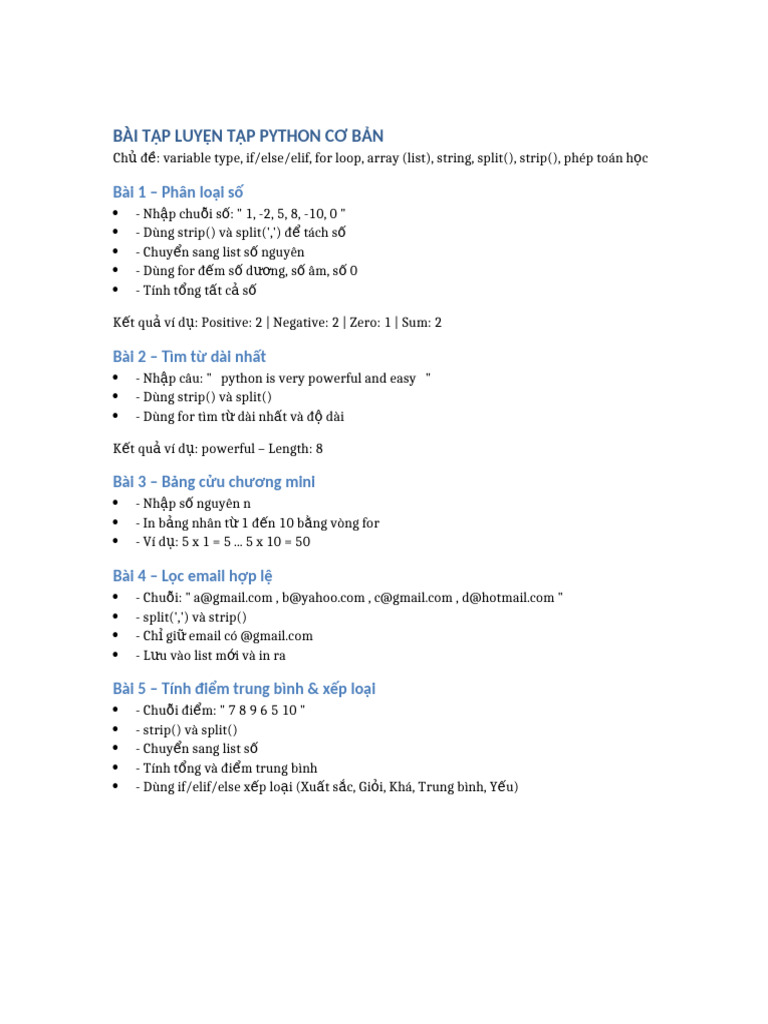 Bai Tap Python Co Ban | PDF