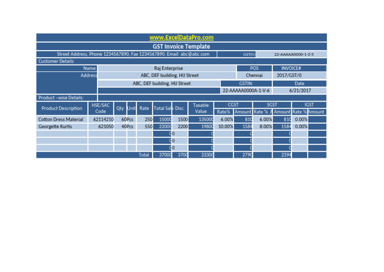 GST Invoice Template | PDF