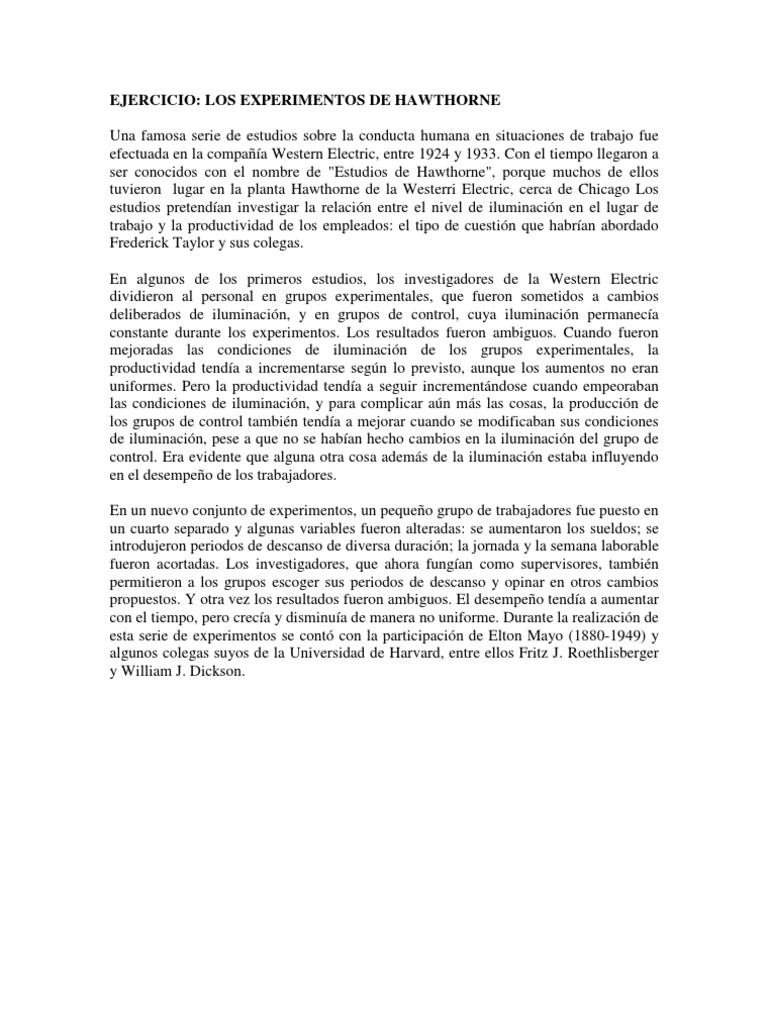 Estudios Hawthorne: Iluminación y Productividad | PDF