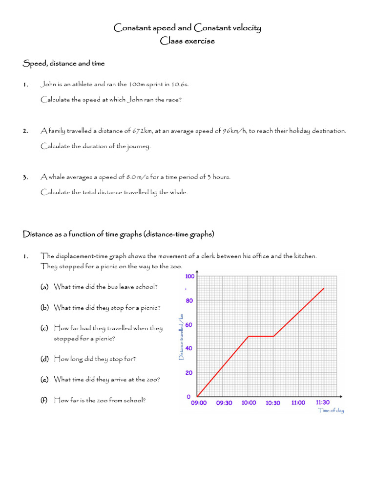 Constant Speed and Constant Velocity Class Exercise | PDF