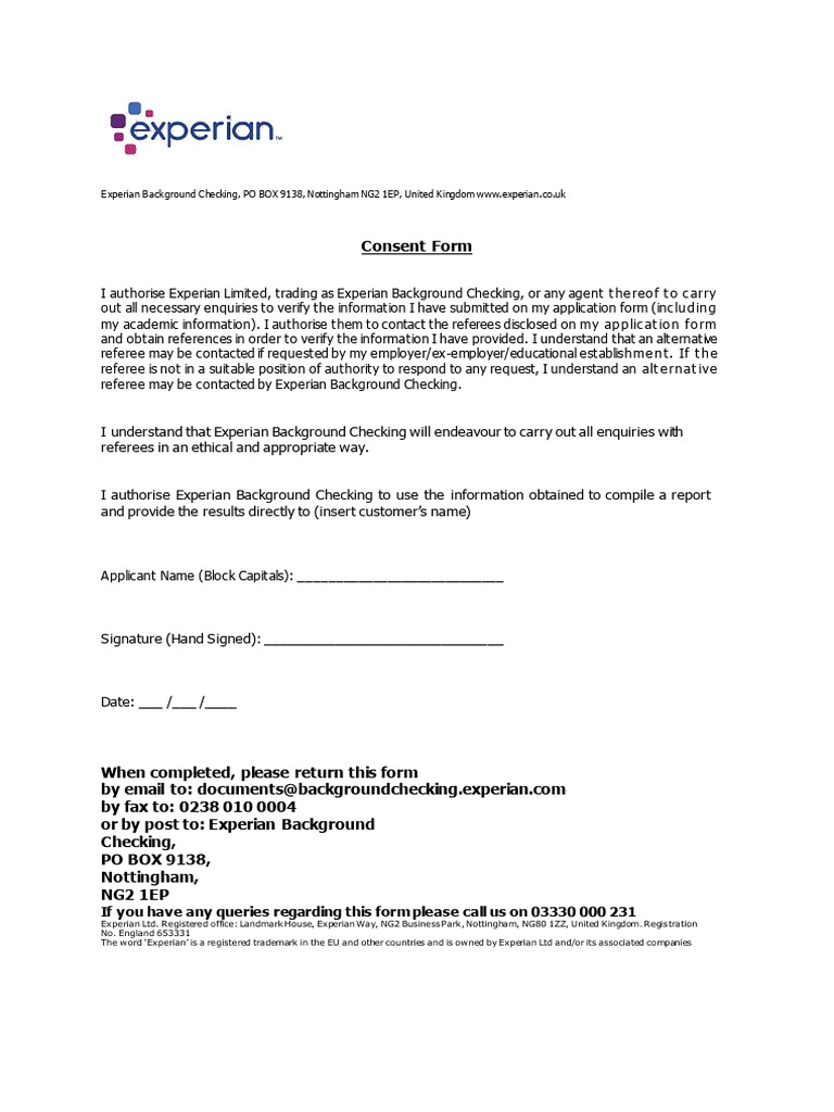 Experian Blank Consent Form | PDF